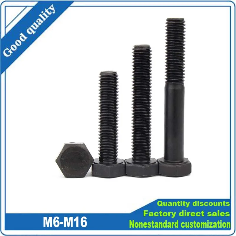 1/10pcs Black Grade 12.9 Alloy Steel Metric Thread External Hex Hexagon Head Cap Screw Bolt M6 ...