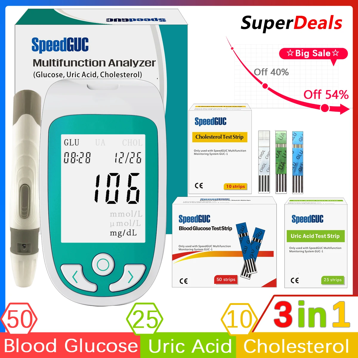 3in1 Multifunctionele Cholesterol Urinezuur Bloedglucosemeter ...