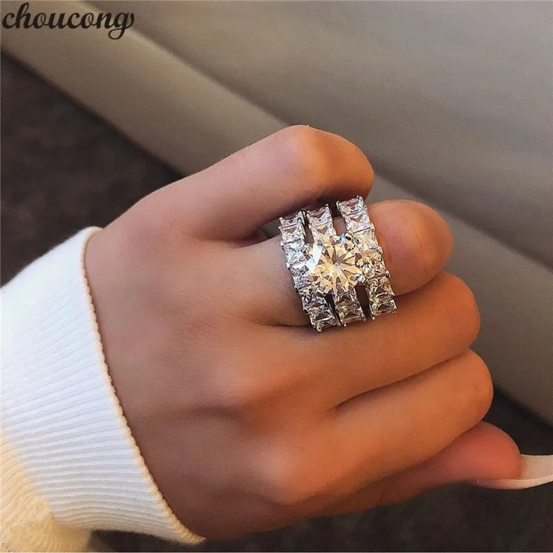 Choucong, 3 в 1, массивные кольца, наборы, 925 пробы, серебро ...