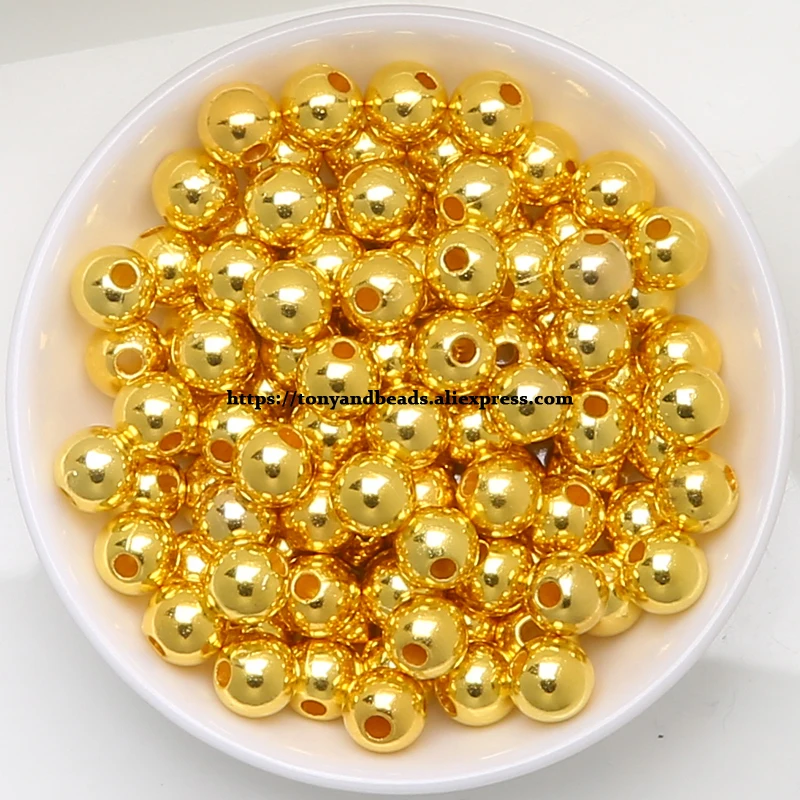 Smooth Gold Color Plt ABS Acrylic Round Spacer Beads 4 6 8 10 12MM Pick ...