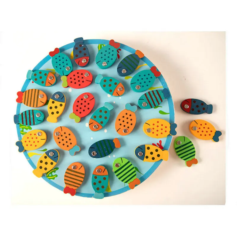 Wooden 26PCS Fish Models Toy Children's Wisdom Early Education Fishing ...