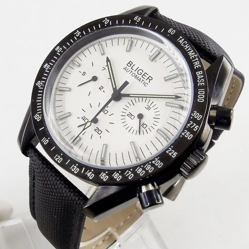 Bliger 40mm Automatic Multifunction wrist Watch men waterproof white ...