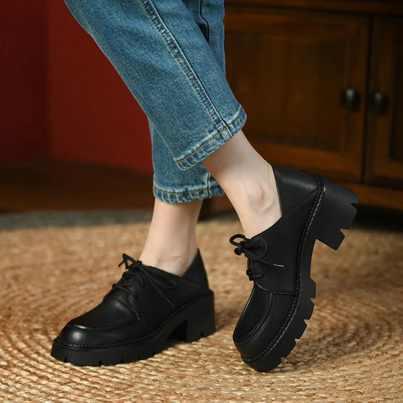 Zapatos De plataforma De piel auténtica para Mujer, calzado informal De tacón alto con punta ...