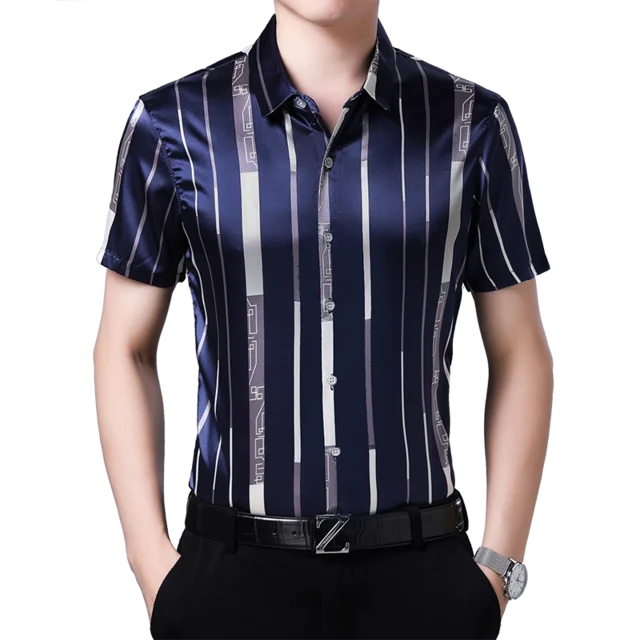 Male Silk Clothes Spring Long Sleeve Striped Silk Shirts Mens Caual ...