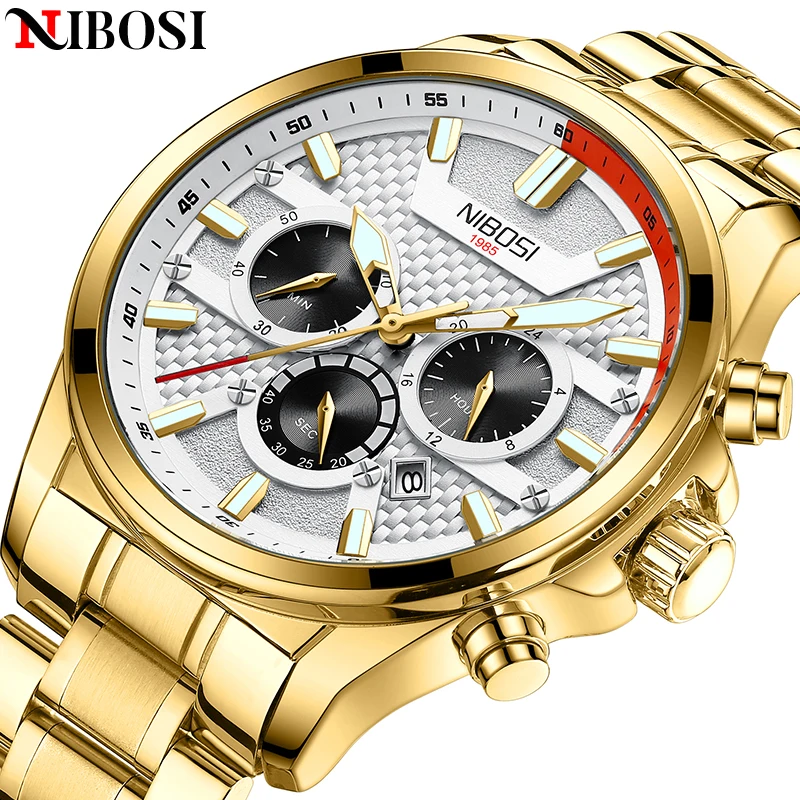 Nibosi novos relógios masculinos topo da marca de luxo relógio de ouro militar esporte relógio ...