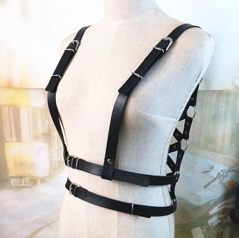 Women Sexy Bra Fetish Garter Belt Harness Lingerie Gothic Punk Leather ...