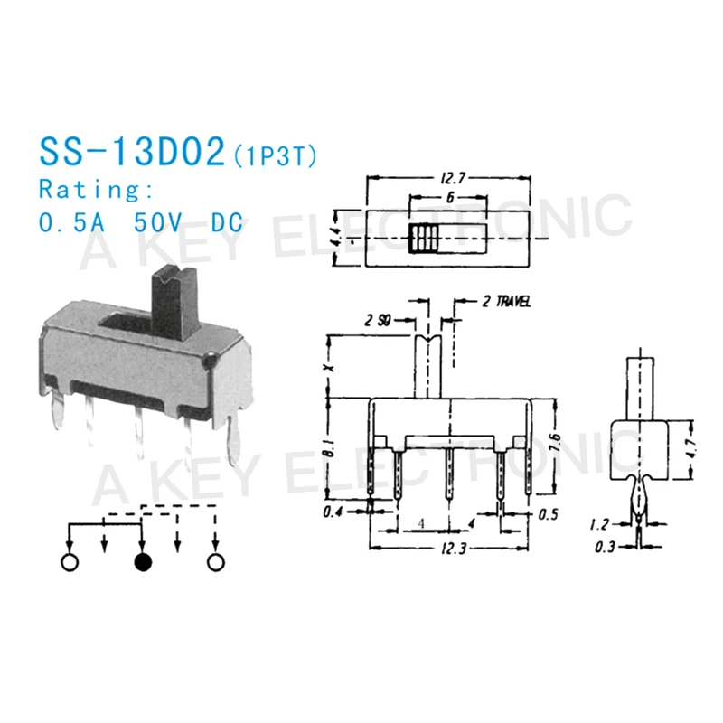 Ss-13D02 1P3T Egypólus Három Dobás 3 Pozíciós Slide Kapcsoló Dip Pin Verticle Type 2 Rögzített ...