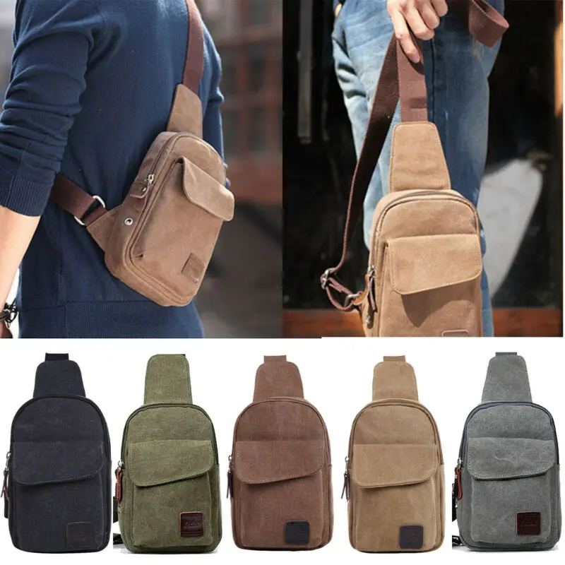 2020 Newest Men Canvas Crossbody Bag Small Chest Sling Bag Travel ...
