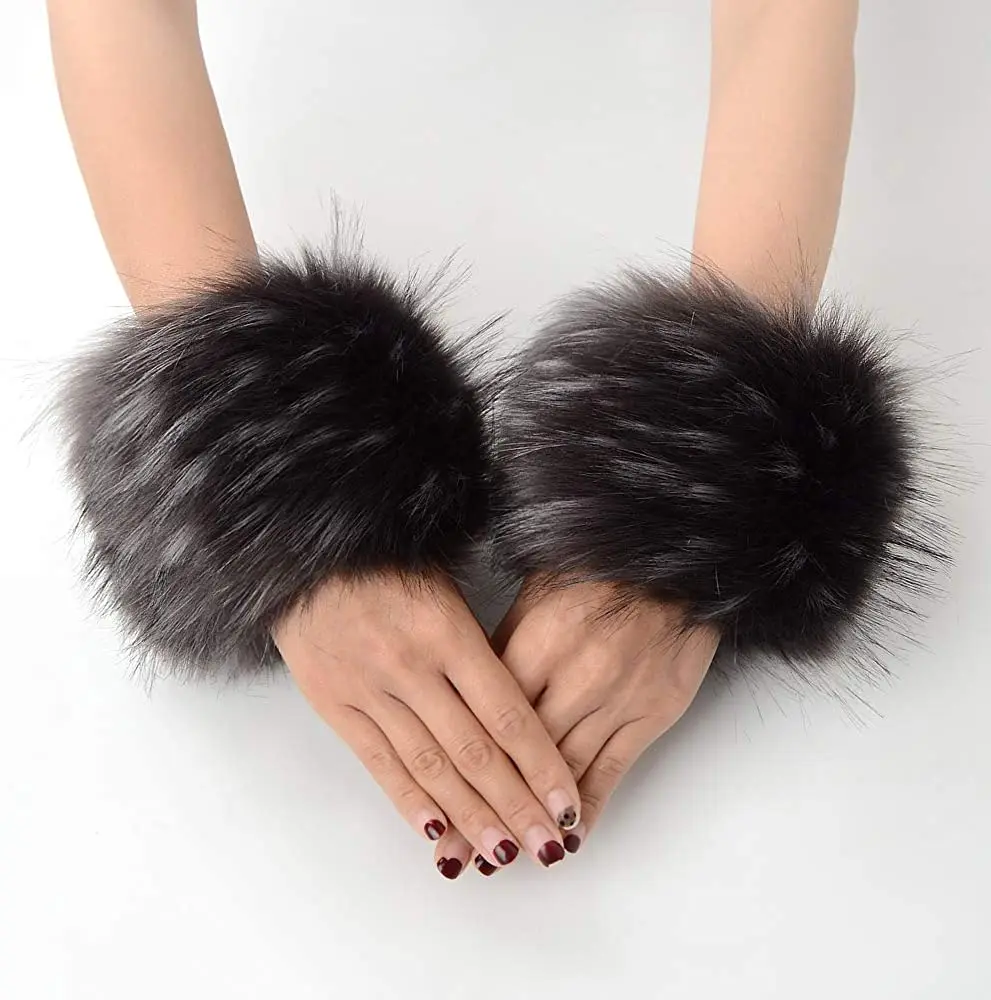 Women's Fur Cuff Winter Faux Fur Short Wrist Cuffs Furry Bands Arm ...