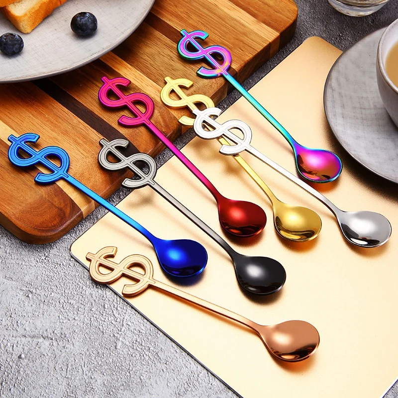 Dollar Design Coffee Spoon Long Handle Tea Spoons Kitchen Hot Drinking ...