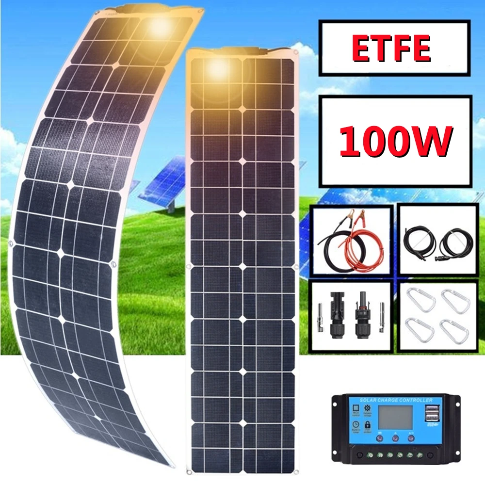 100-Watts-Solar-Panel-Flexible-ETFE-PET-Plate-Monocrystalline-Cell-16V ...