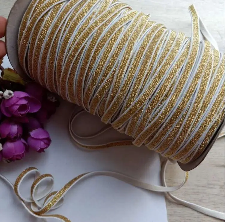 6-Meters-lot-6mm-Width-Embroidered-Elastic-Gold-Lace-Trim-Elastic-Lace ...
