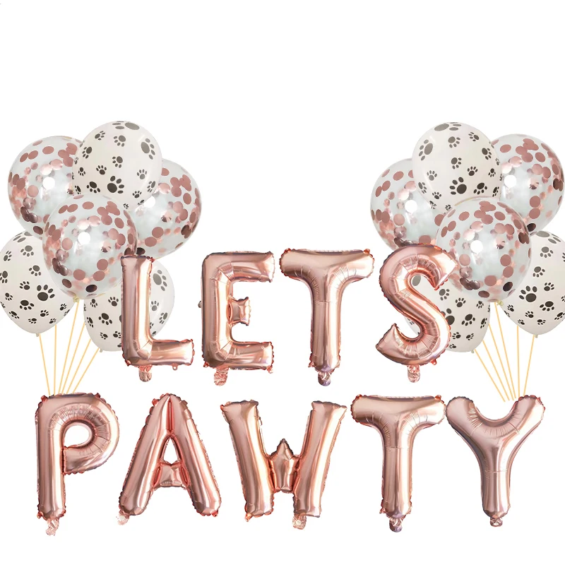 1set Pet Dog Birthday Theme Party LETS PAWTY Letter Foil Balloon ...
