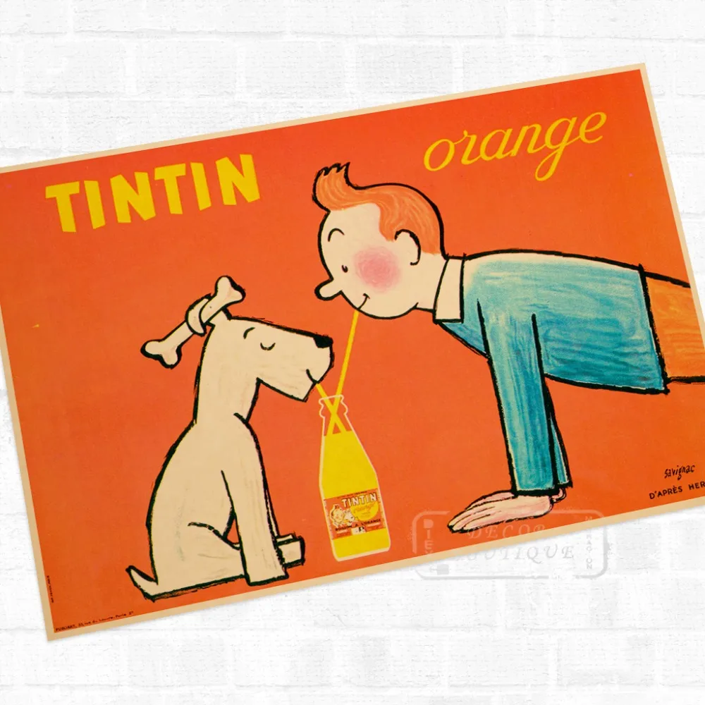 A Drink TinTin Cartoon Comic Vintage Retro Kraft Coated Poster ...