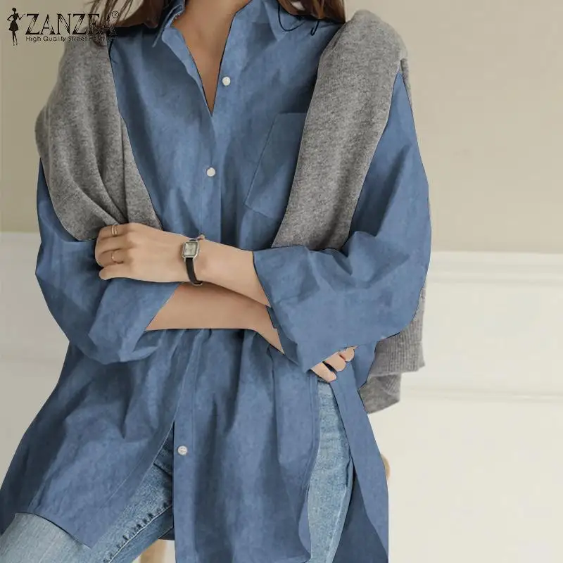 ZANZEA Blusa con botones zanzea camisa de manga larga para Mujer ...