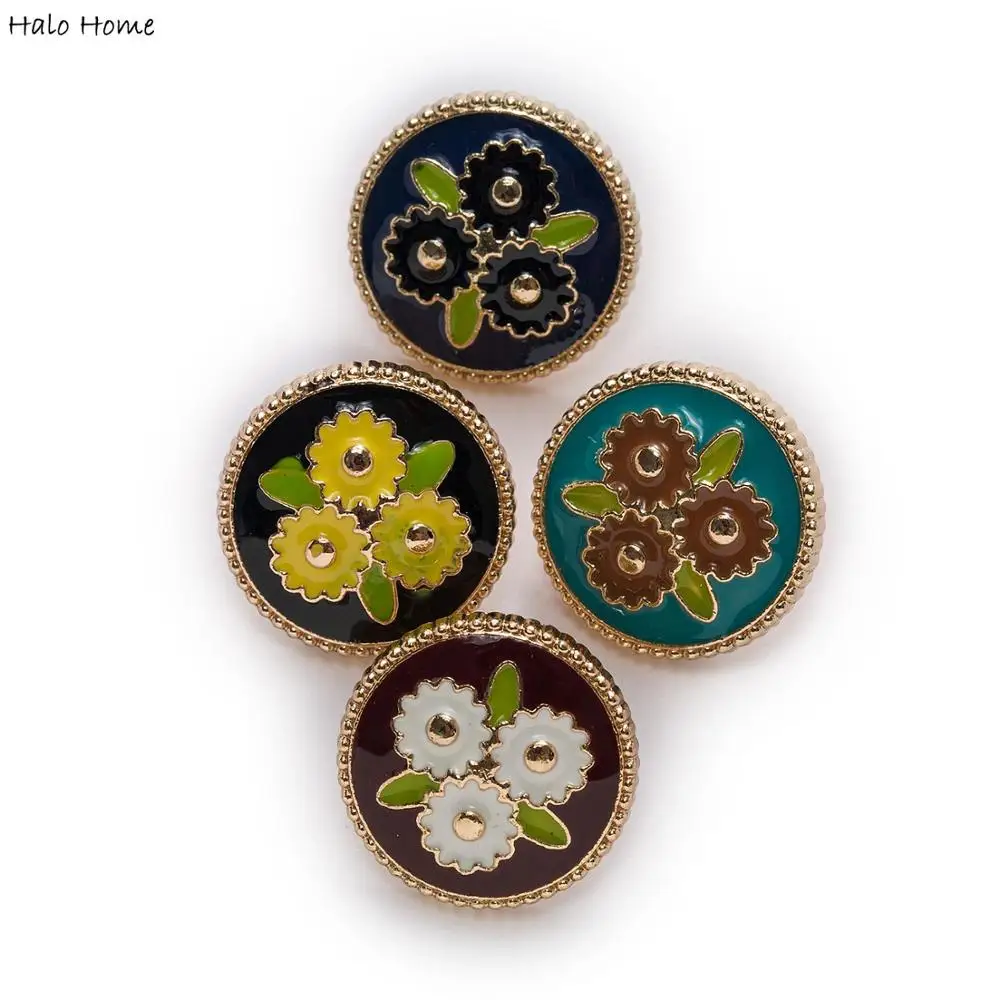 5pcs Flower Enamel Metal Button Shank Sewing Scrapbooking Clothing ...