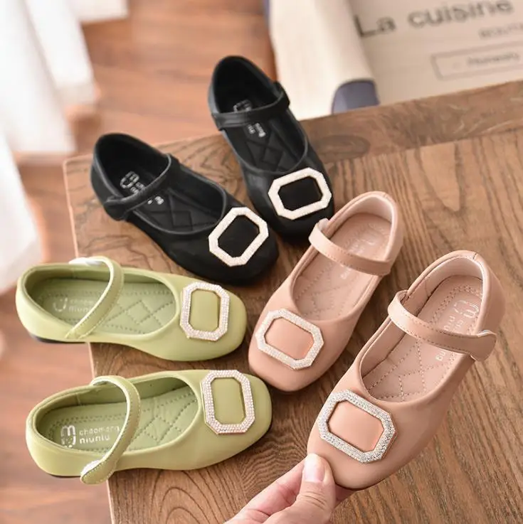 autumn spring girls pu Shoes children's princess Flat Rhinestone shoes party shoes 27 36 3colors ...