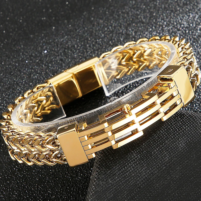 Gold Color Stainless Steel Bracelet for Men 11MM Link Chain Men's On ...