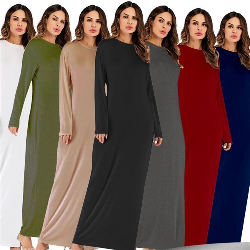 7 Warna Lengan Panjang Abaya Turki Dubai untuk Wanita Muslim Gaun Modal ...