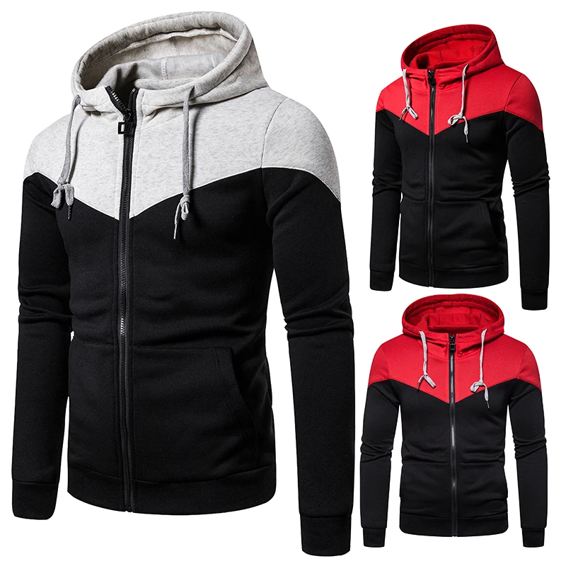 Men Streetwear Two Color Stitching Splice Hoodies Streetwear Fashion ...