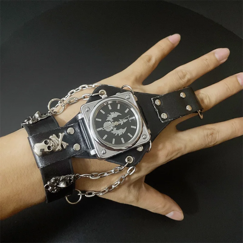 New Top Brand Black Skull Chain Head Quartz Watch For Men's Casual Pu ...