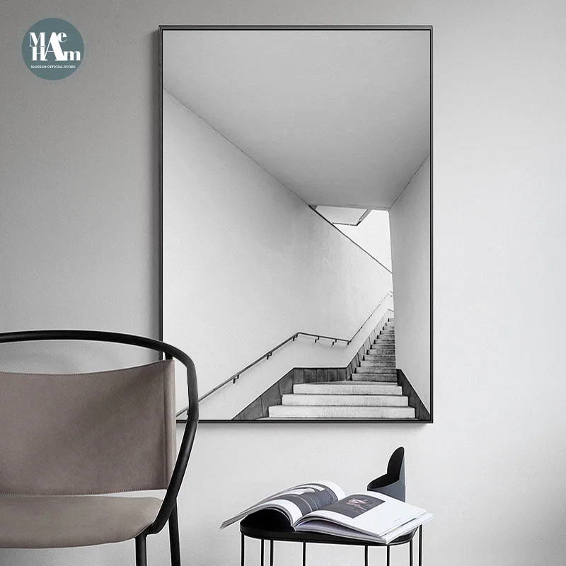 Nordic-Black-and-white-building-staircase-wall-art-Canvas-Painting ...