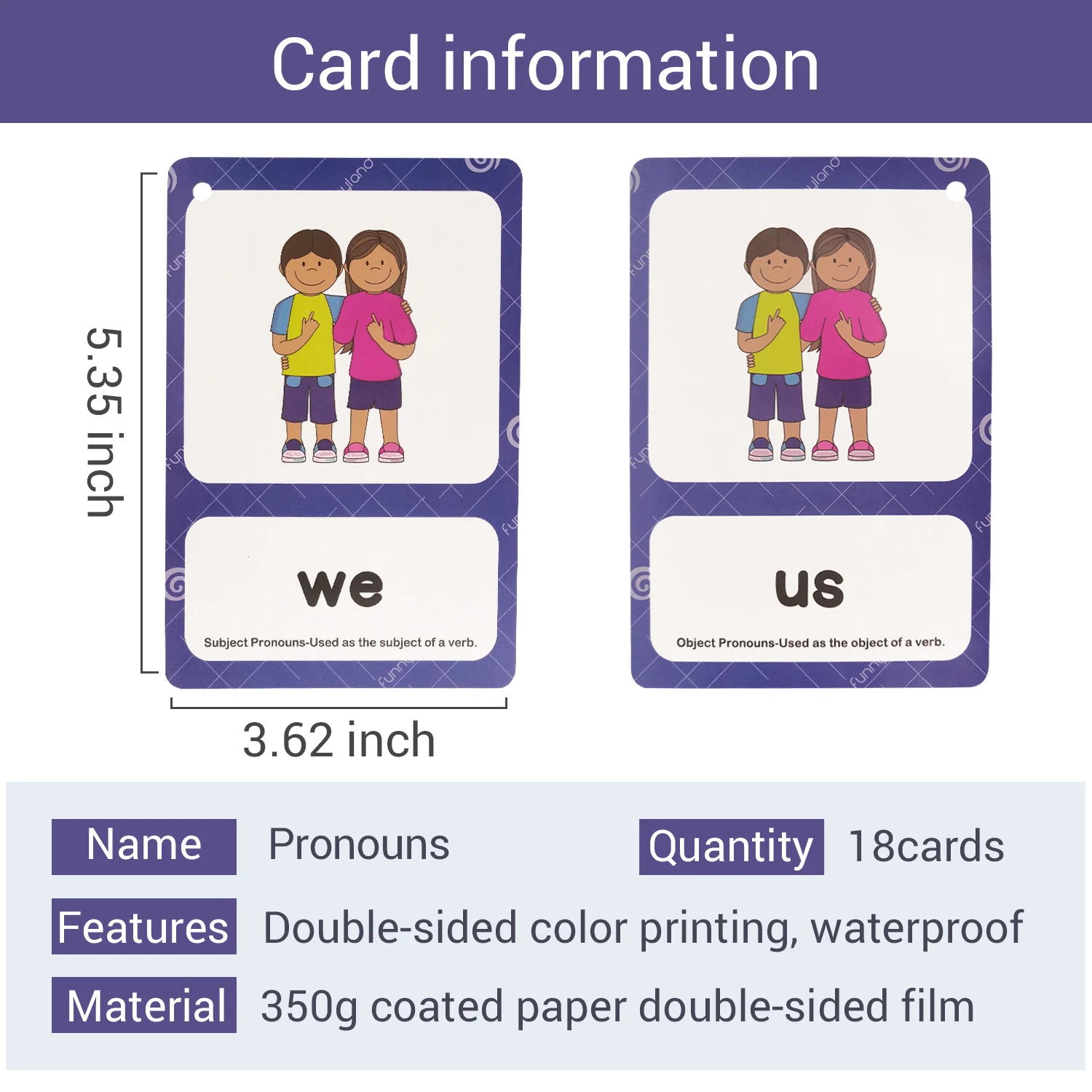 34 Groups/set Pronouns Grammar cards Kids Flashcards Pocket Card ...