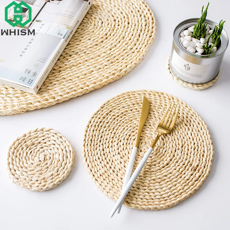 1PC Rattan Placemats Straw Cup Coasters Pad Dining Table Mat Heat ...
