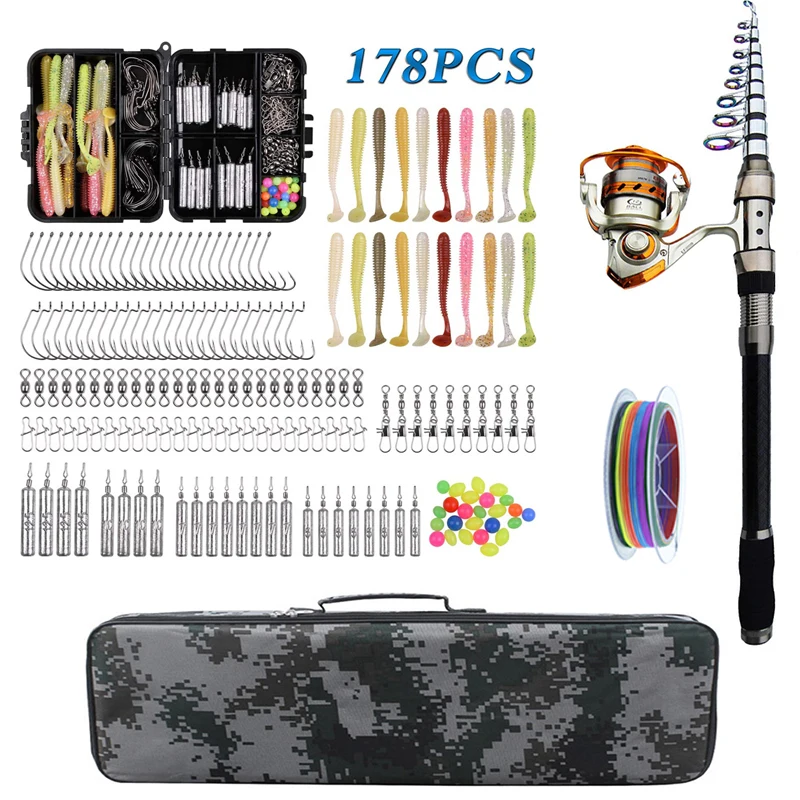 2.1m-3.6m Fishing Rod Combo Kit Spinning Telescopic Cast Rod Reel Set ...