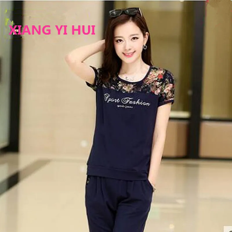 Women Sets 2 Pieces Bud silk printing Lady Clothing Set Large Size XL ...