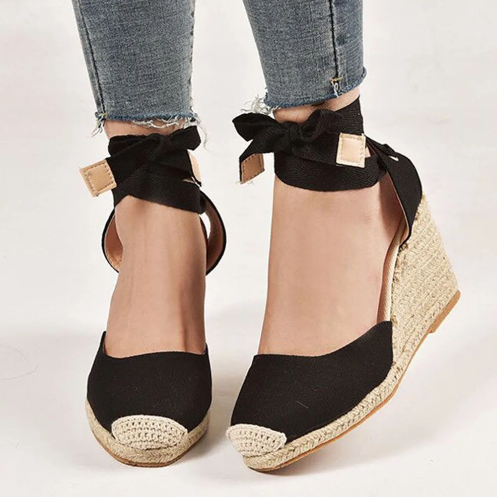 Doratasia Big size 43 straw platform ankle wrap high heels comfortable ...