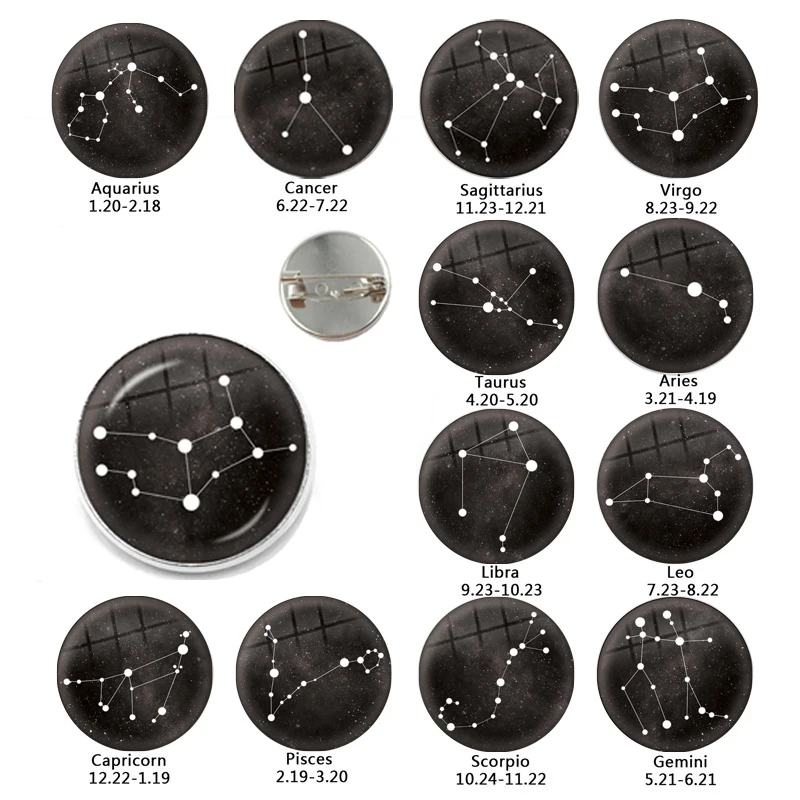Creative 12 Constellation Badge Star Zodiac Sign Horoscope Leo Libra ...