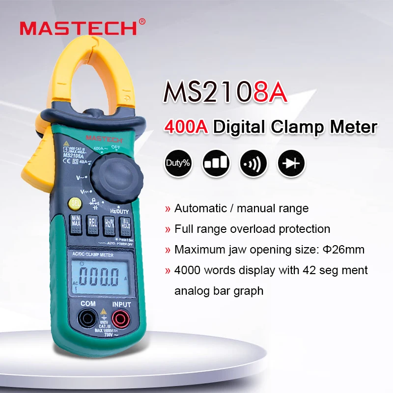 MASTECH MS2108 AC DC clamp meter T RMS digital auto range multimeter ...