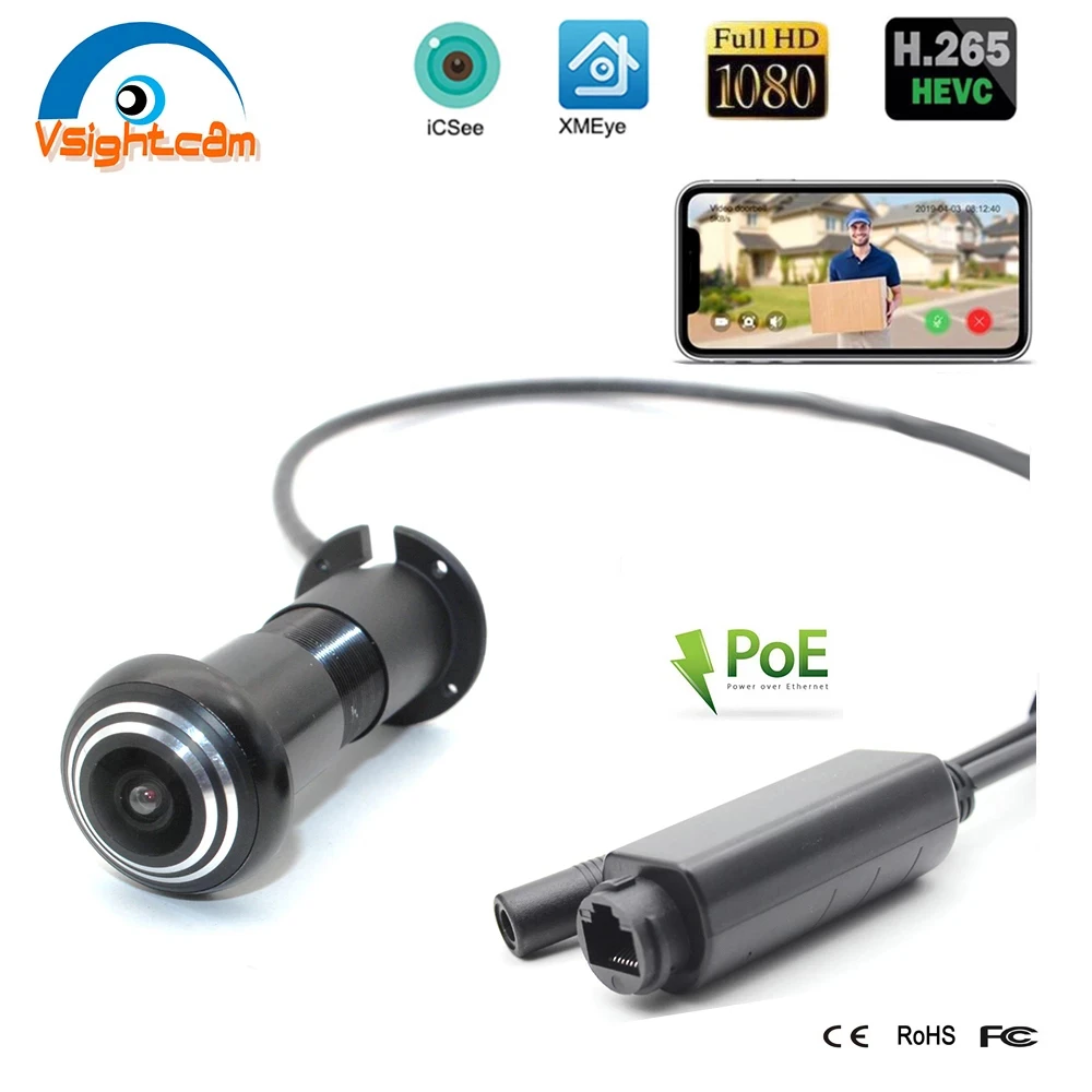 Vsightcam HD 1080P Fisheye Peephole POE IP Camera Mini Door Eye Hole ...