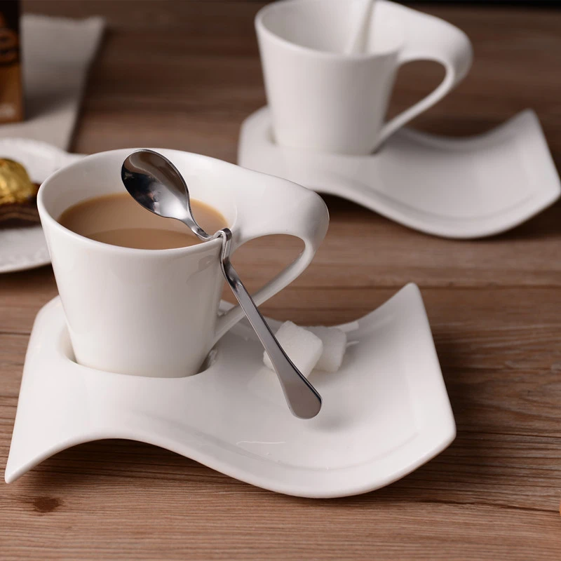 Creative wavy ceramic fancy coffee cup and saucer set European small ...