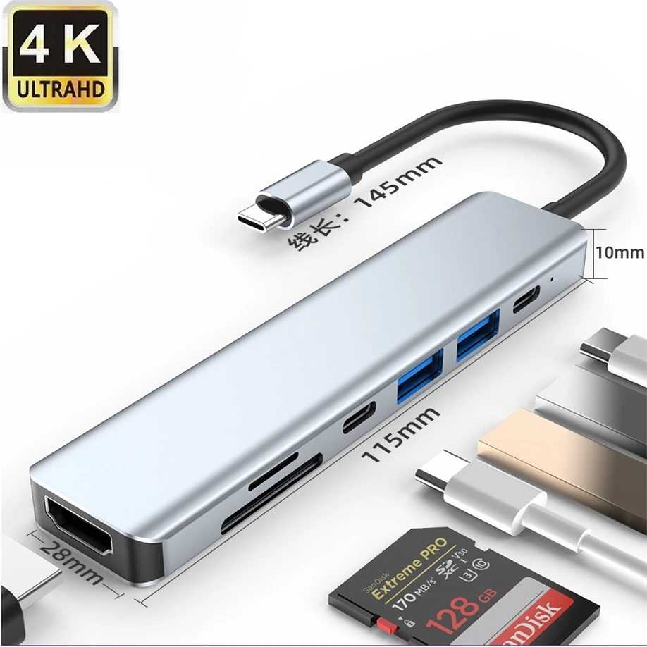 USB Type C Hub Adapter 7 in 1 Dual USB Type C expansion Dock Station 4K ...