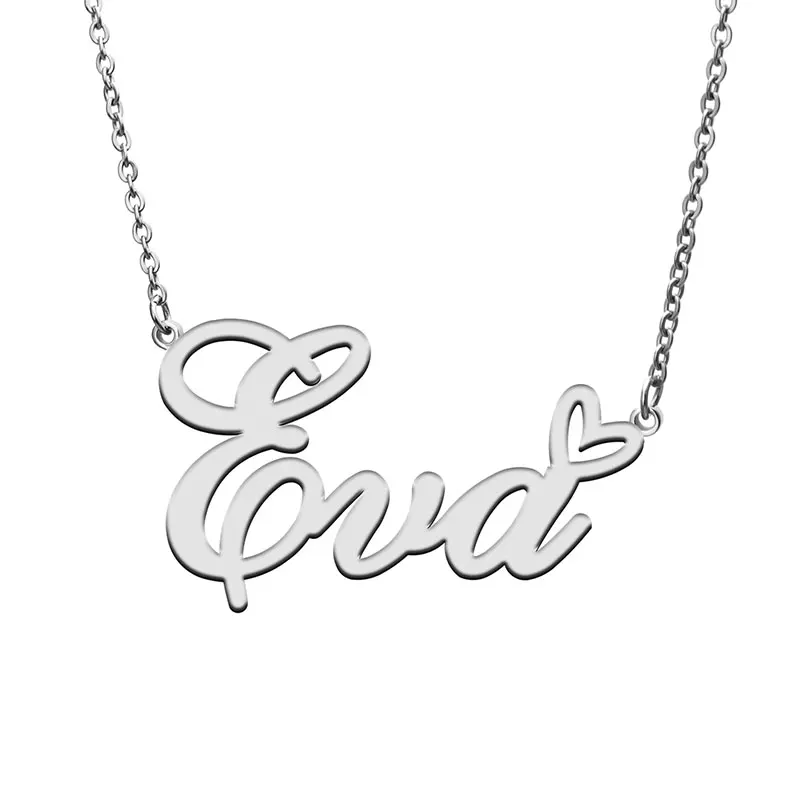 Eva with Love Heart Name Necklace for Women Stainless Steel Jewelry Nameplate Pendant Femme Mother Child Girls Gift AliExpress