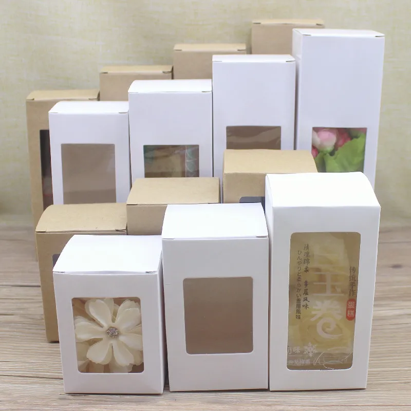 20Pcs-Paper-gifts-package-6x6x8-10-12-14-16-18-20cm-kraft-paper-window ...