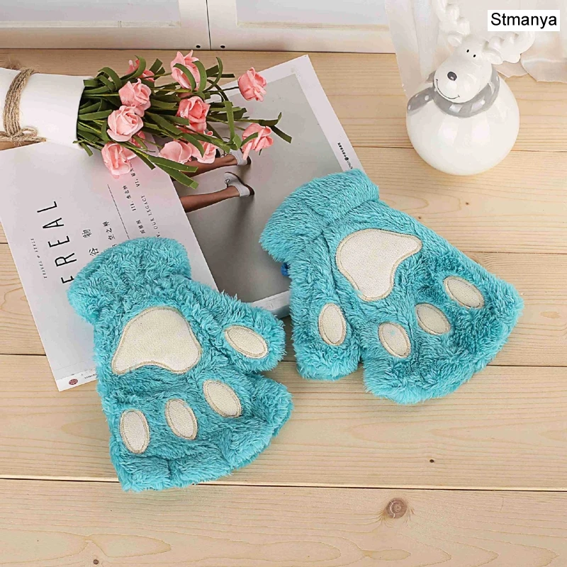 New Women Cute Cat Claw Paw Plush Mittens Warm Soft Plush Short ...