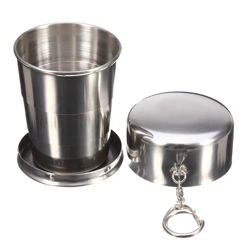 Stainless Steel Folding Cup With Keychain Portable Retractable ...