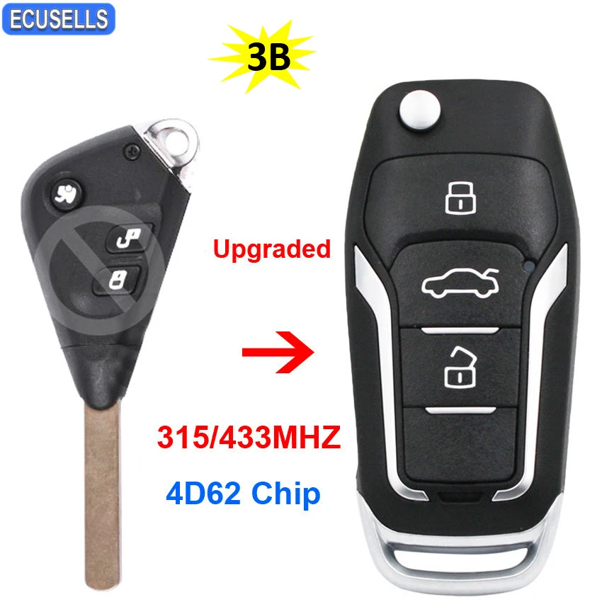 Upgraded Flip Folding Remote Smart Car Key Fob 315Mhz or 433Mhz with ...