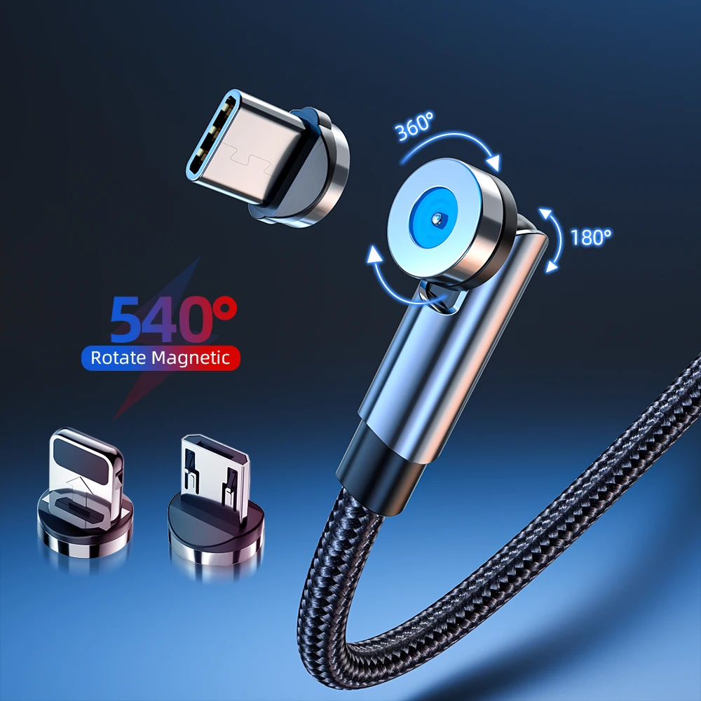 540 Rotate Magnetic Cable Micro USB Type C Phone Cable For iPhone 12 ...