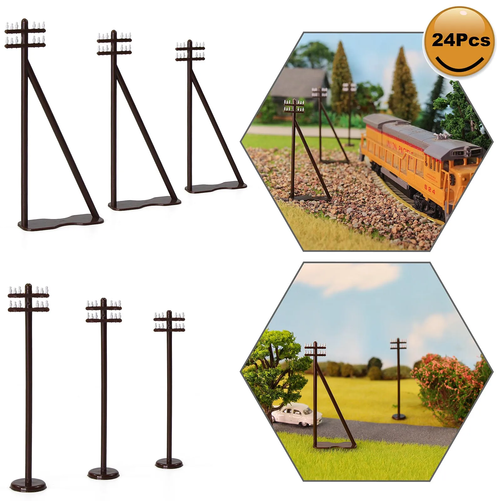 24pcs Model Trains Ho Scale Power Poles 1:87 Telegraph Poles 7.5cm ...