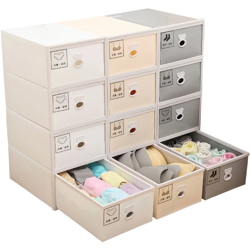 3Pc Plastic Drawer Underwear Storage Box Socks Bra Separation Storage ...