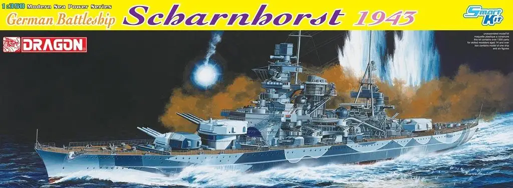 Dragon 1040 1/350 German Battleship Scharnhorst 1943 Plastic Model Kit ...