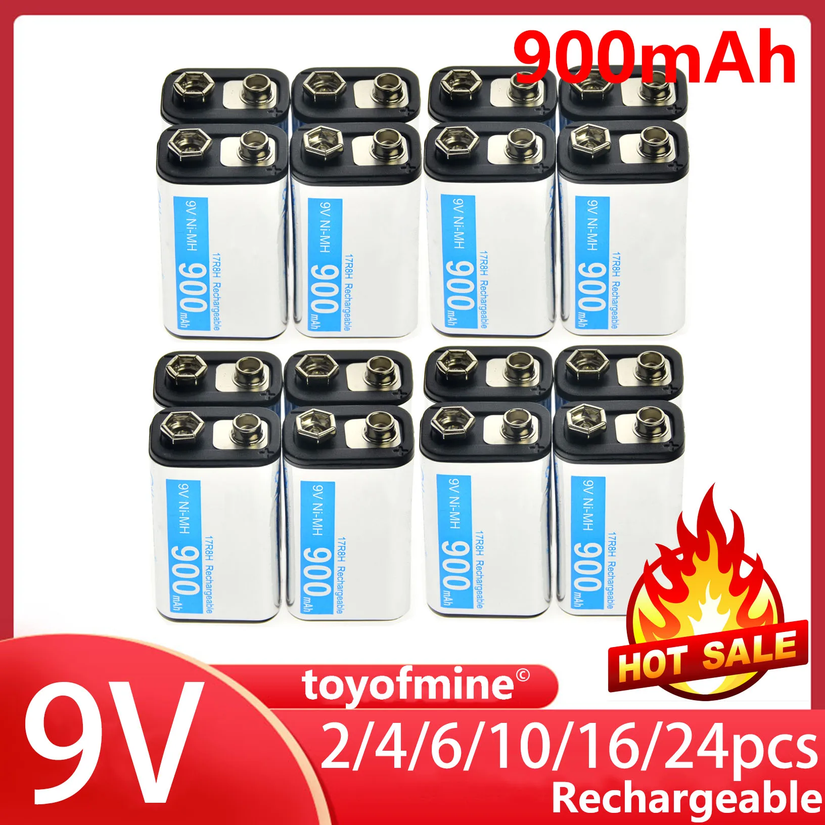 2-24pcs-9V-900mAh-Rechargeable-battery-Cell-Durable-Battery-PPS-Black ...