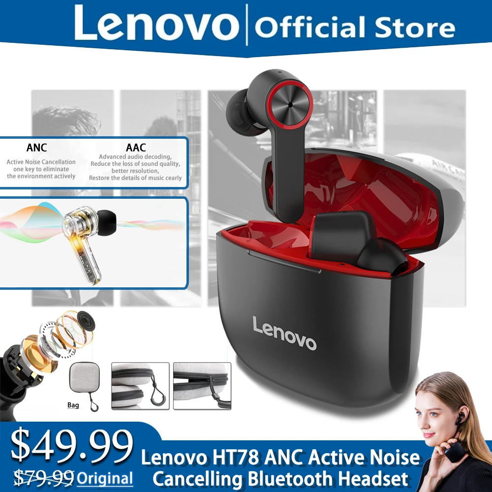 Lenovo fones de ouvido ht78 anc, redução de ruído ativa, 20 23db, tws ...