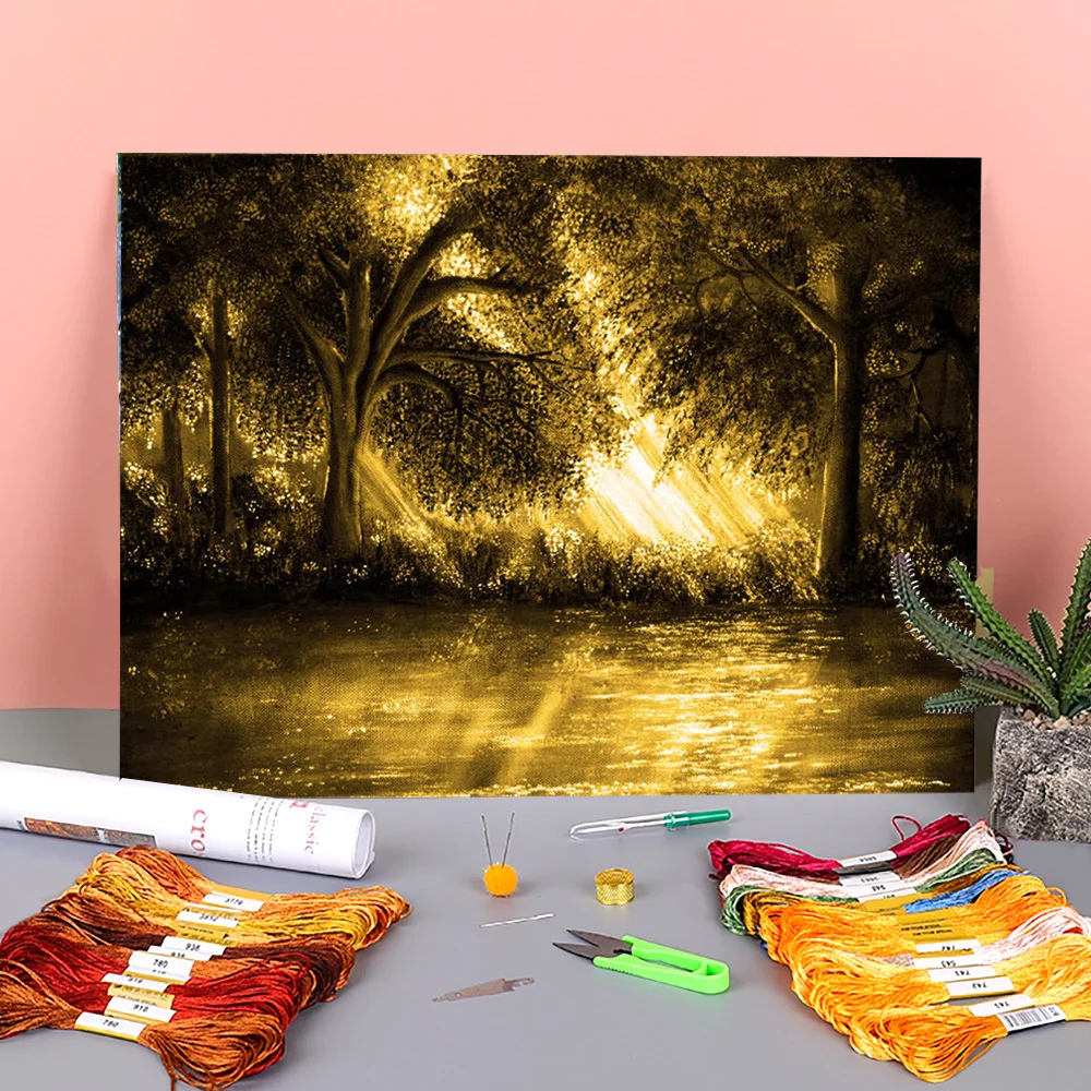 Natural Scenery New Beginning Printed Fabric 11CT Cross Stitch Set DIY ...