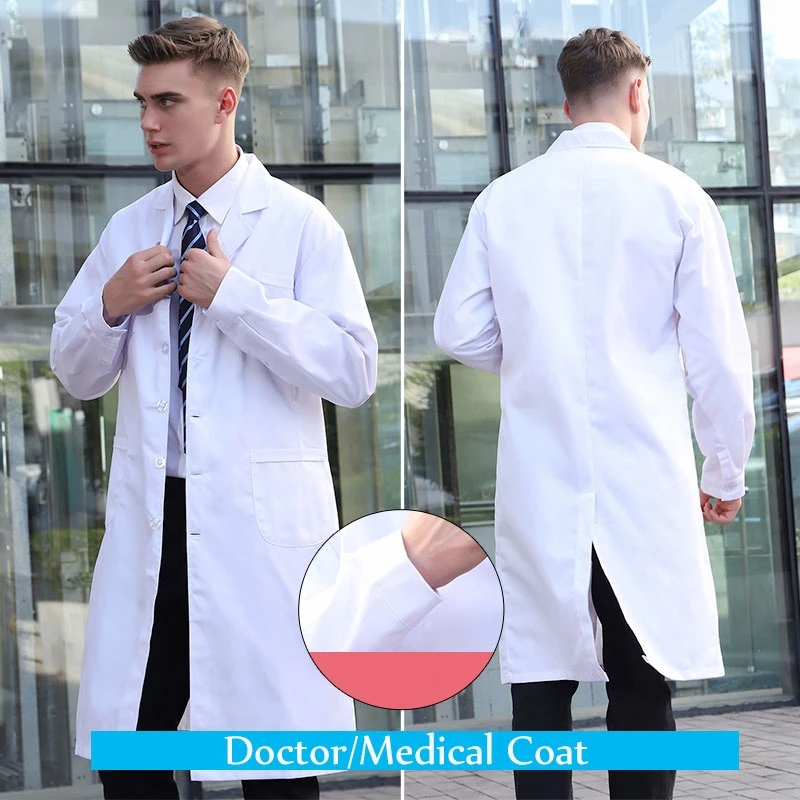 Long Sleeve Doctor Coat Medical Uniform Men Women Scrubs Lab Clothes ...