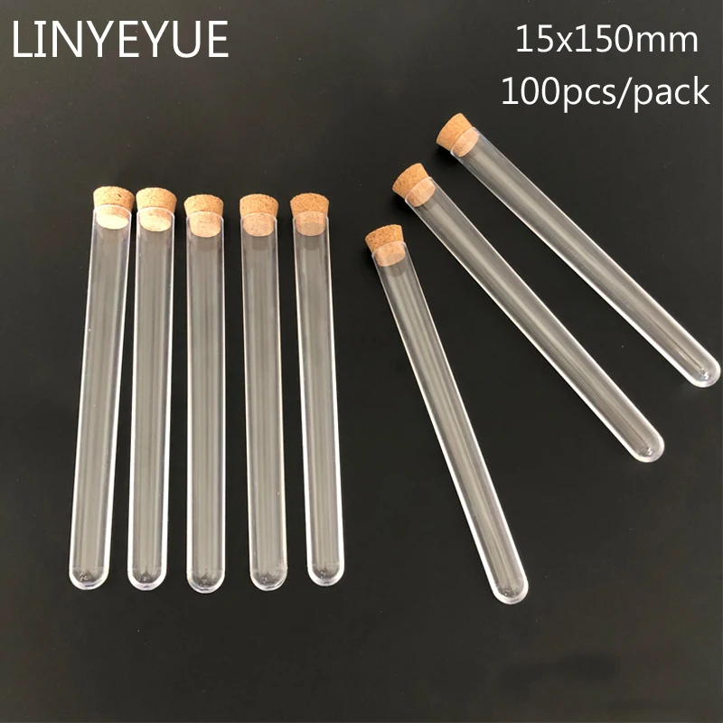 100pieces/pack 15*150mm Transparent Plastic test tube with Cork Stopper ...
